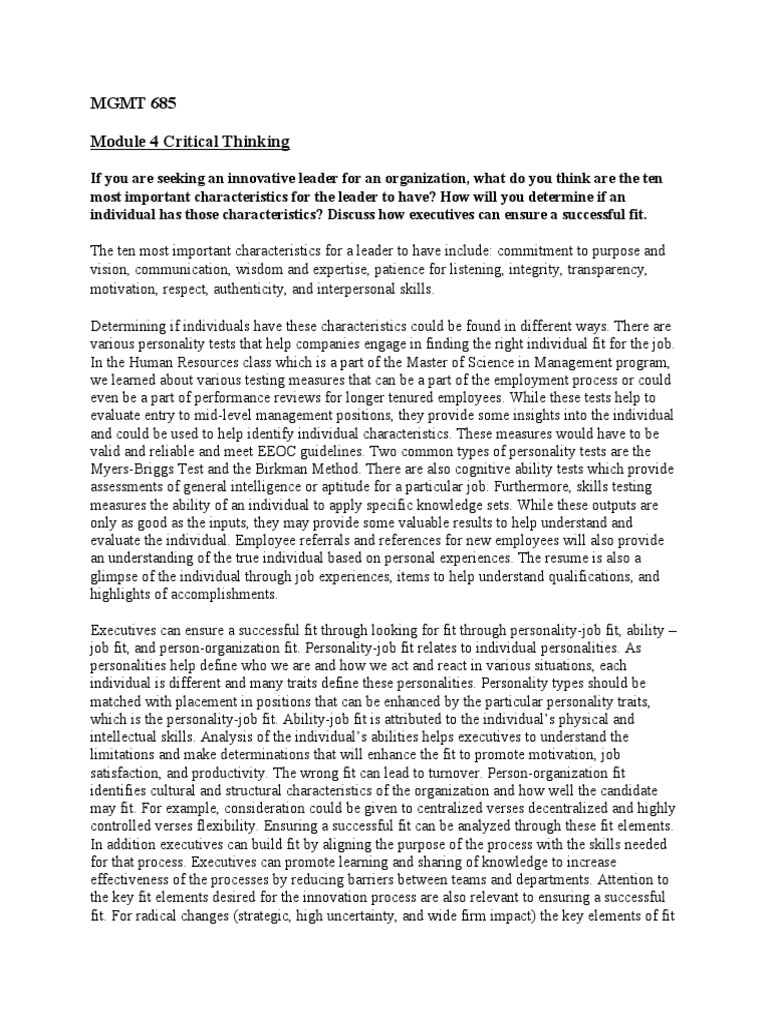 Module 4 Critical Thinking | PDF | Leadership | Critical Thinking