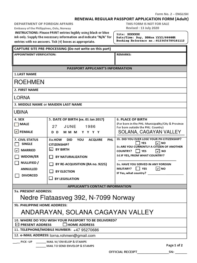 EPassport Application Form - Renewal (Adult) As of 13 Jul 2020 | PDF ...