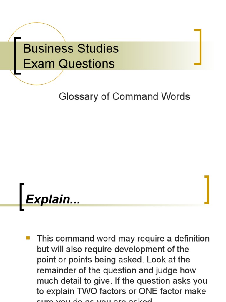 Business Studies Exam Questions: Glossary of Command Words | PDF ...