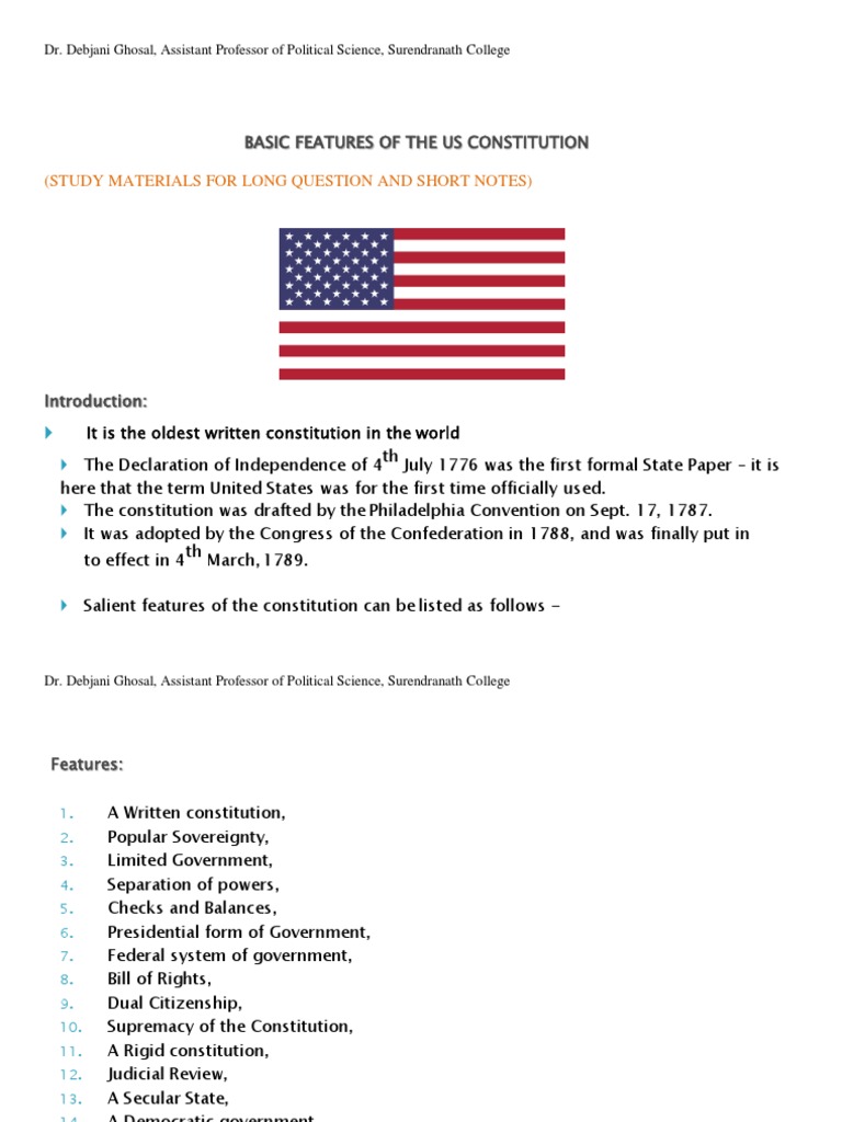 Basic Features of The Us Constitution: (Study Materials For Long ...