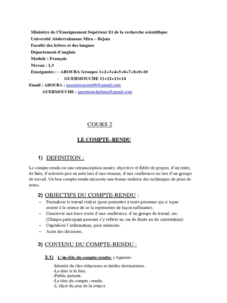 Guide du Compte-Rendu en Français | PDF | Clause | Phrase