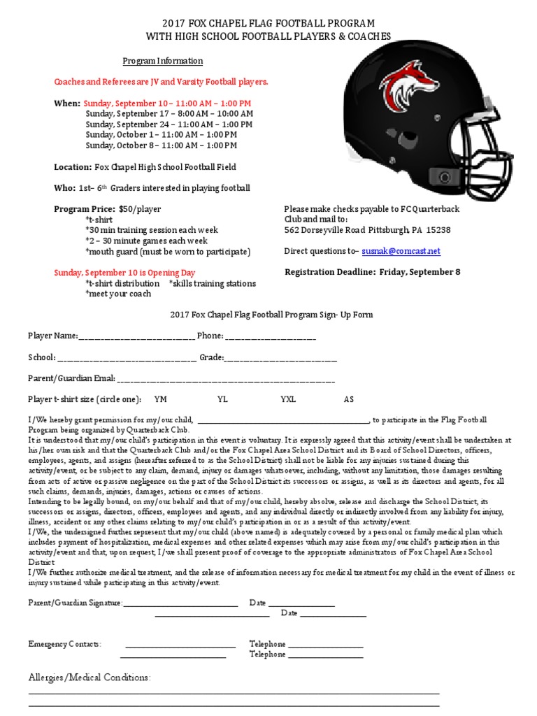 Flag Football Registration Form | PDF | Damages | Legal Liability