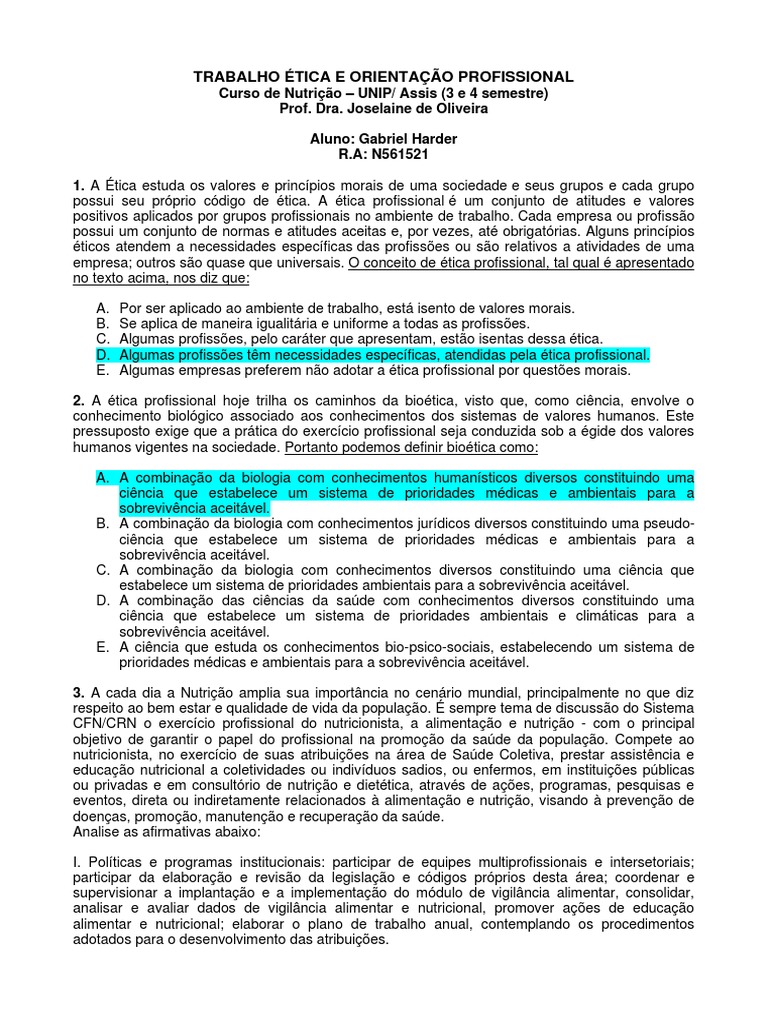Atividade Avaliativa Ética - Gabriel Harder | PDF | Autoajuda