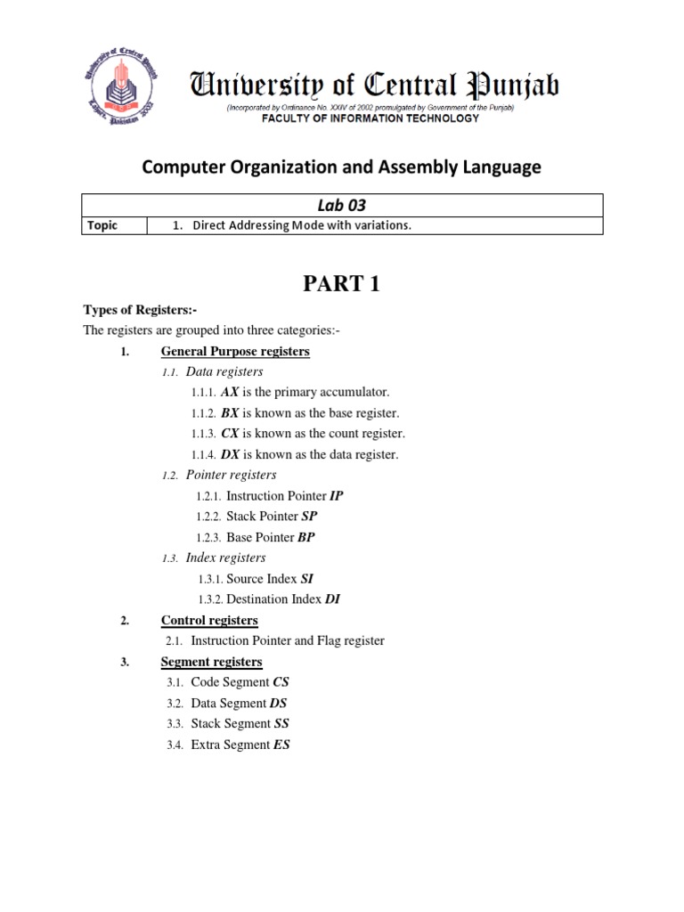 COAL Lab Manual 3 | PDF | Pointer (Computer Programming) | Computer Data COAL Lab Manual 3 | PDF | Pointer (Computer Programming) | Computer Data