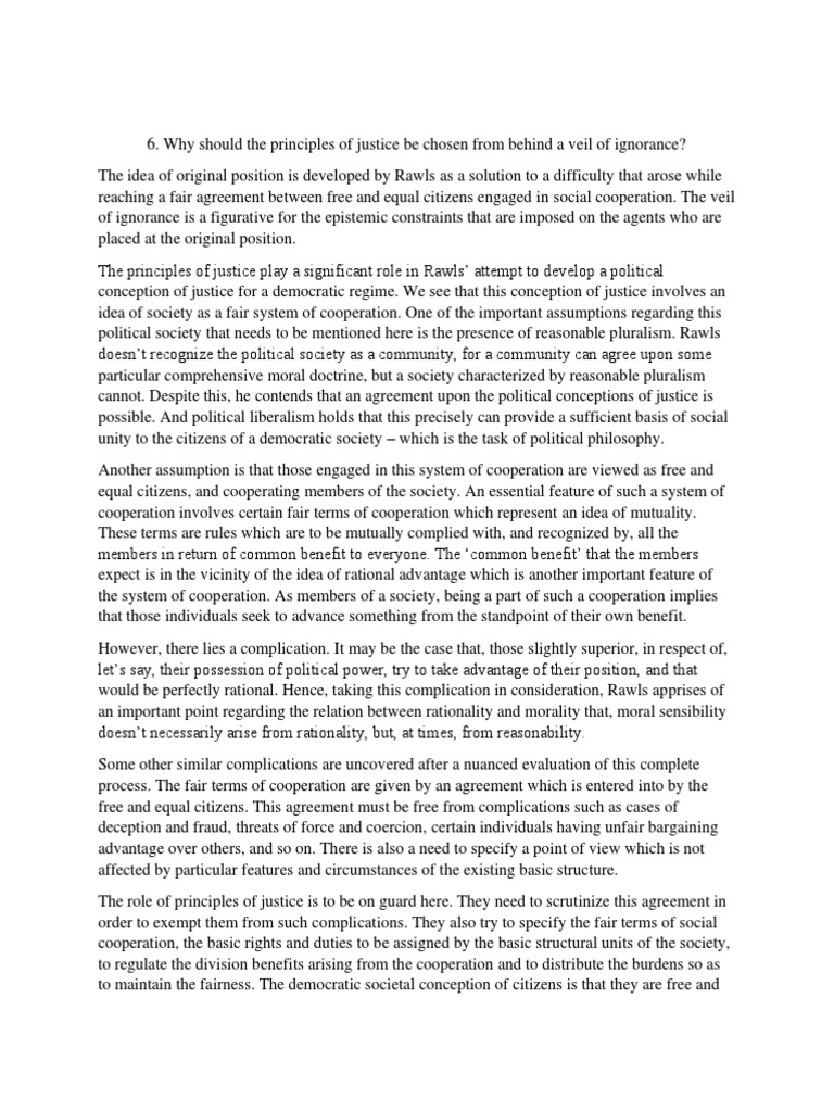 Why Principles of Justice Should Be Chosen from Behind a Veil of ...