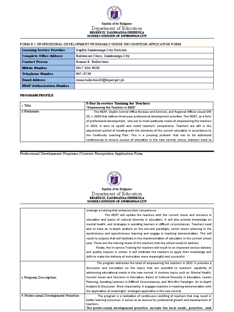 FORM R.1 Professional Development Program Application Form | PDF ...