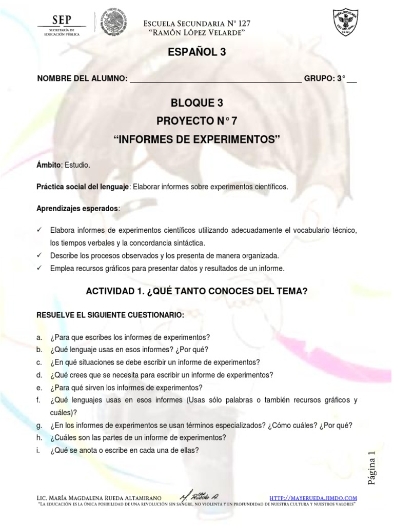 Proyecto7 Informes Experimentos | PDF | Oración (Lingüística) | Verbo