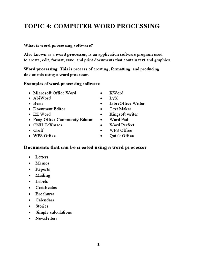 Word Processing Software Guide | PDF | Word Processor | Software