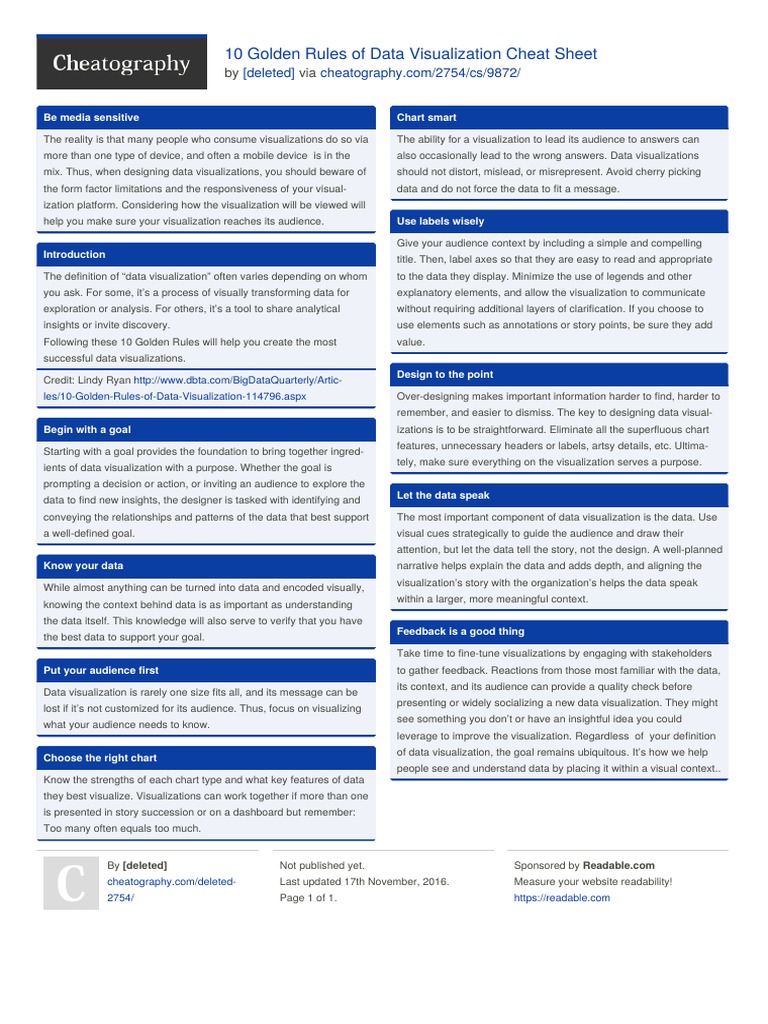 10 Golden Rules of Data Visualization Cheat Sheet: by Via | PDF | Data ...