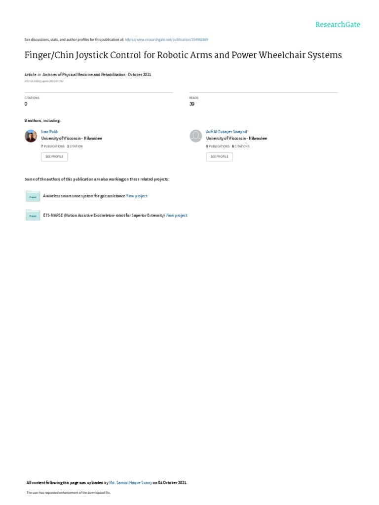 Finger/Chin Joystick Control For Robotic Arms and Power Wheelchair ...