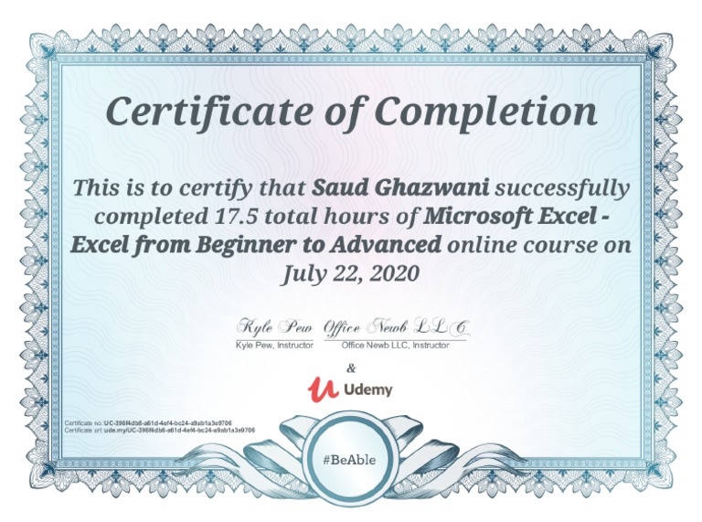 EXCEL Certificate | PDF