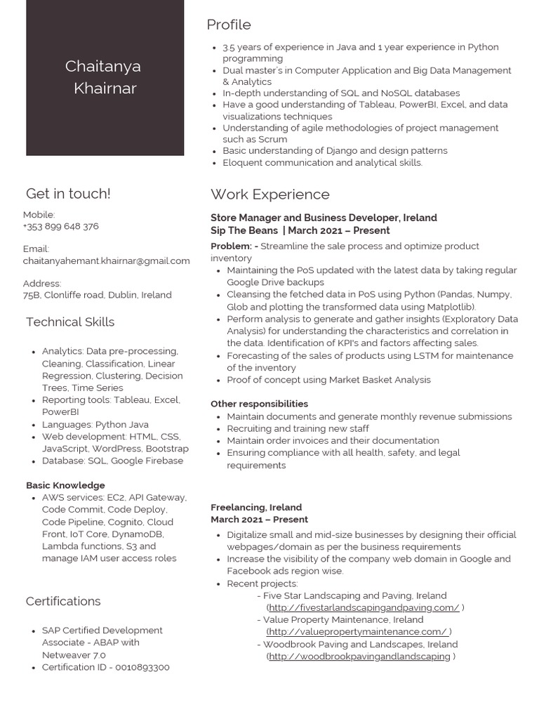 Chaitanya Khairnar: Profile | PDF | Databases | Analytics