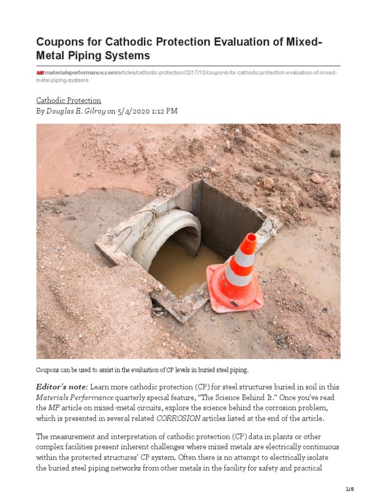 Coupons For Cathodic Protection Evaluation of Mixed-Metal Piping ...