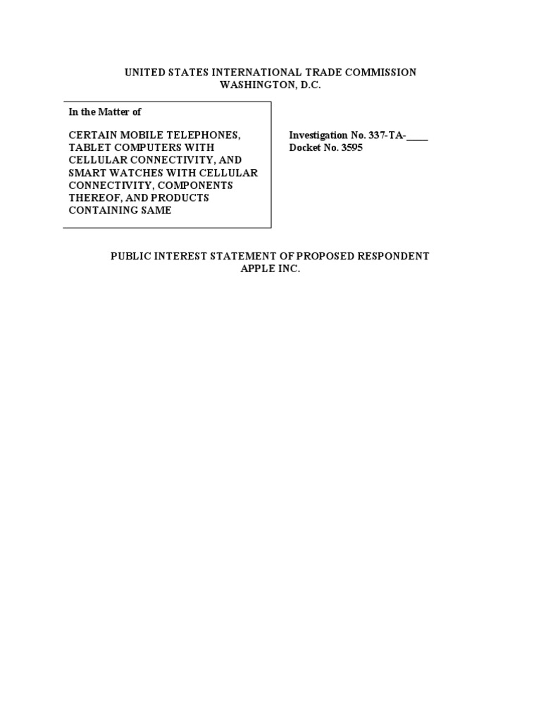 22-02-01 ITC-3595 Apple Public Interest Statement | PDF | Ios | Apple Inc.