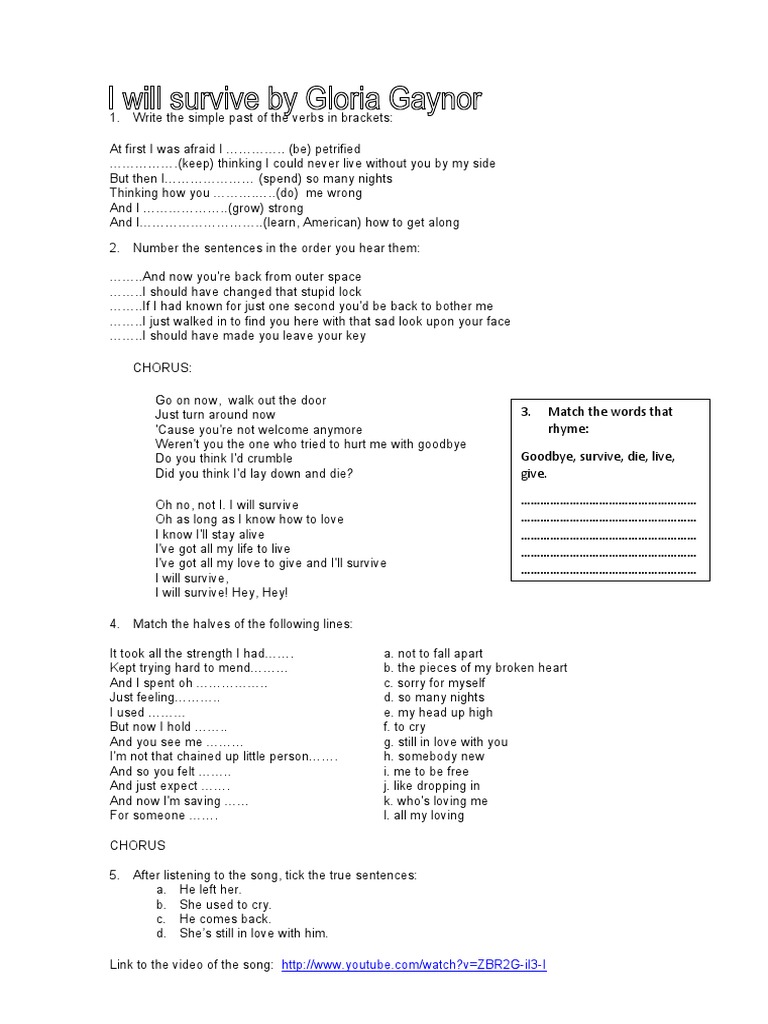 I Will Survive - Gloria Gaynor - Worksheet | PDF