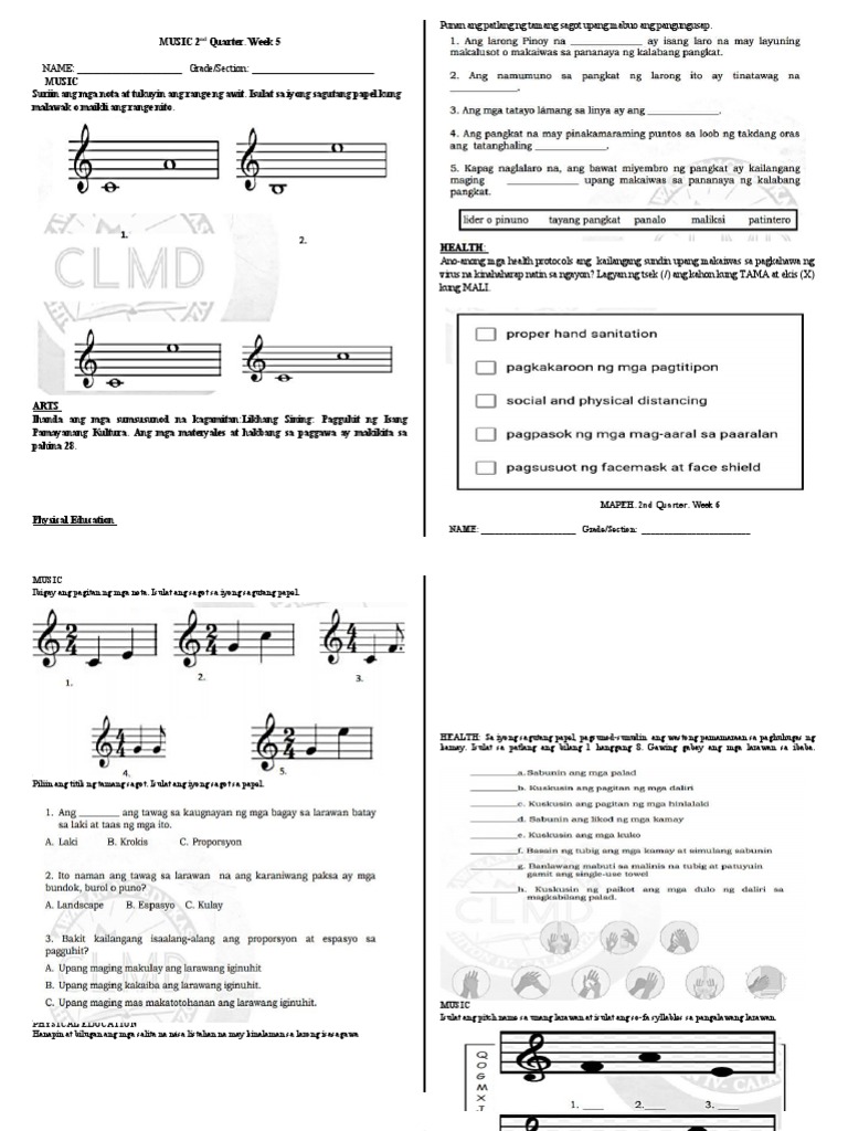 Answer Sheet in MAPEH - Week 5 8.QUARTER 2 | PDF