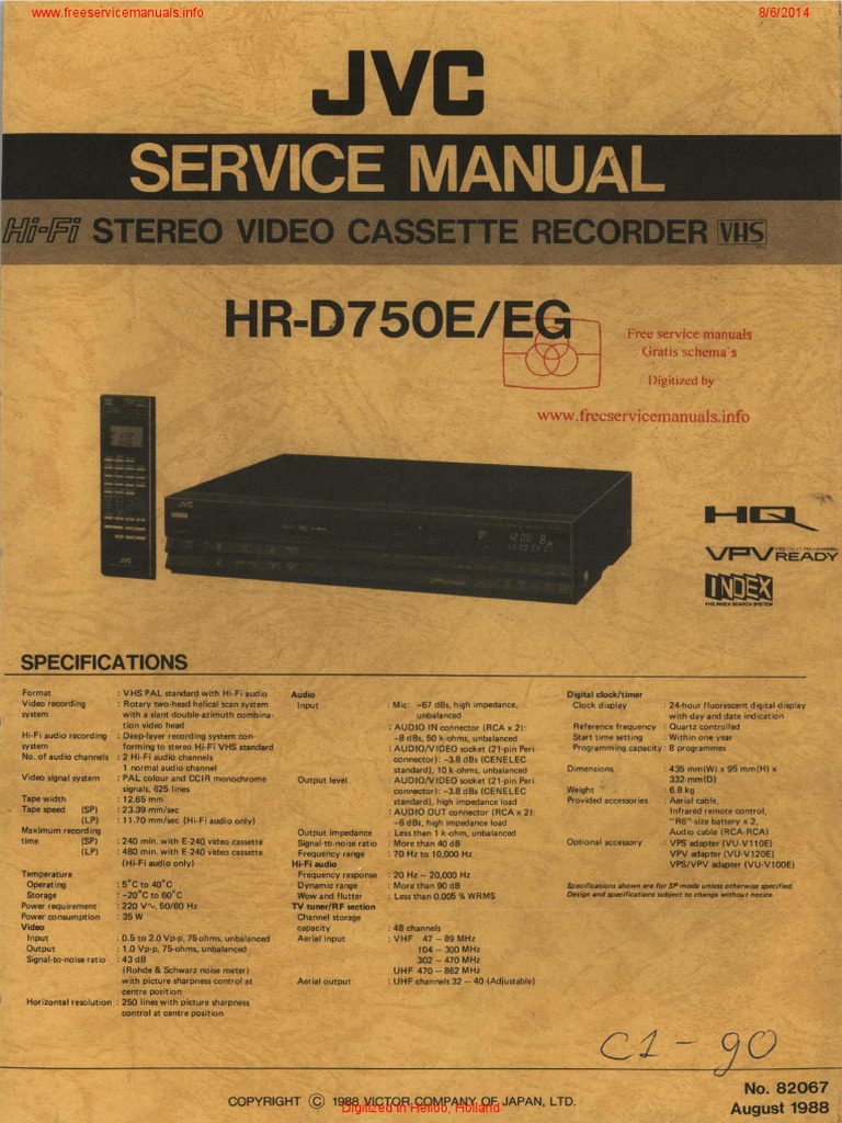 JVC - VCR HR-D750E - EG - Service Manual | Download Free PDF | Videotape | Storage Media