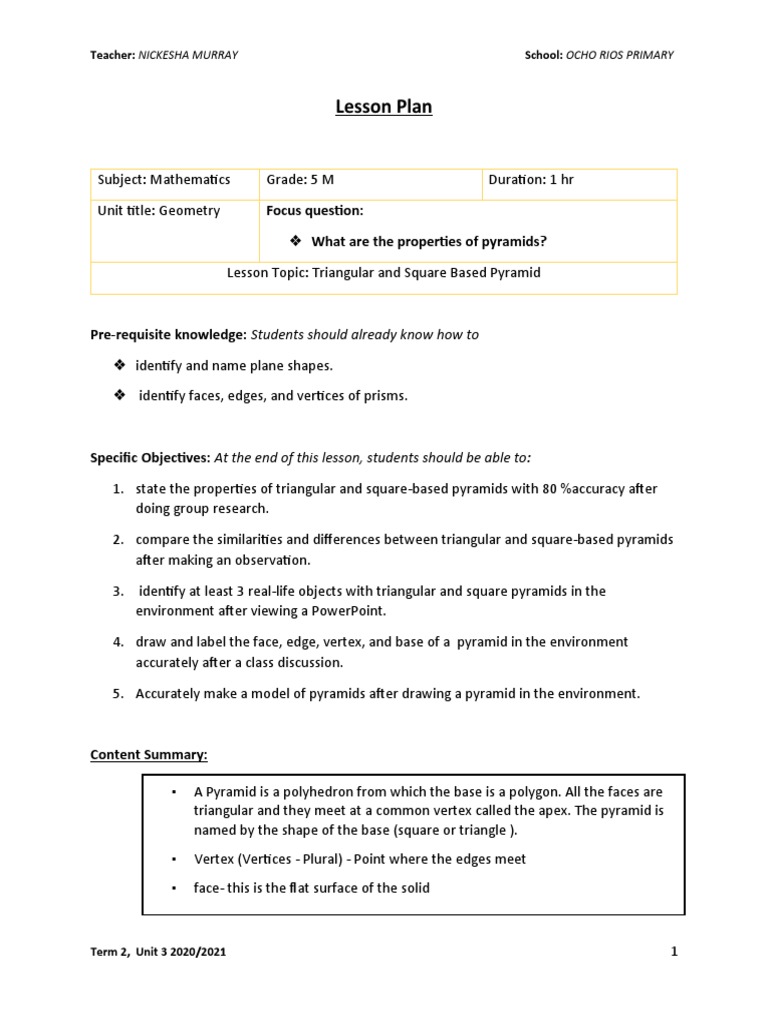 Exploring the Properties of Triangular and Square-Based Pyramids: A ...