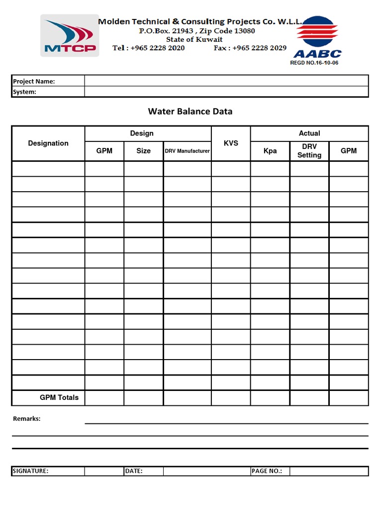 Water Balance Data | PDF