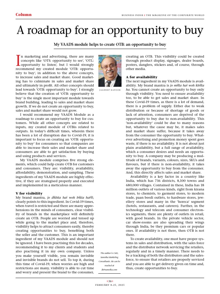 PDF - Article - A Roadmap For An Opportunity To Buy | PDF | Brand | Retail