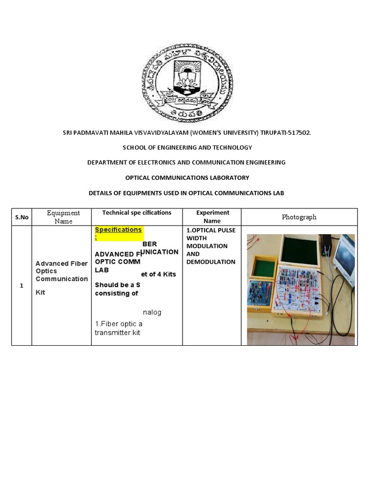Optical Communication Lab Specifications | PDF | Modulation | Optical Fiber