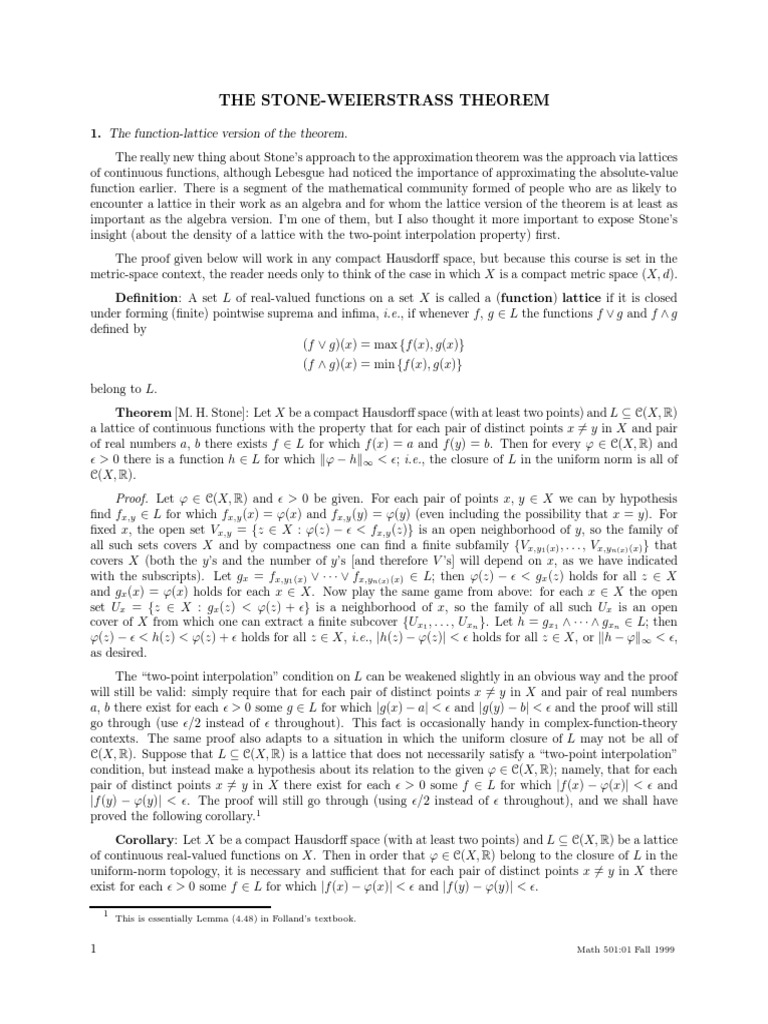 The Stone-Weierstrass Theorem | PDF | Compact Space | Continuous Function