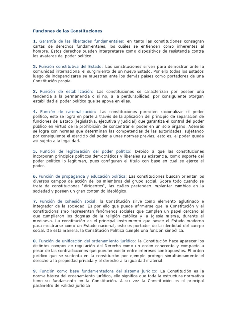 Funciones De Las Constituciones Pdf Constitución Estado Política