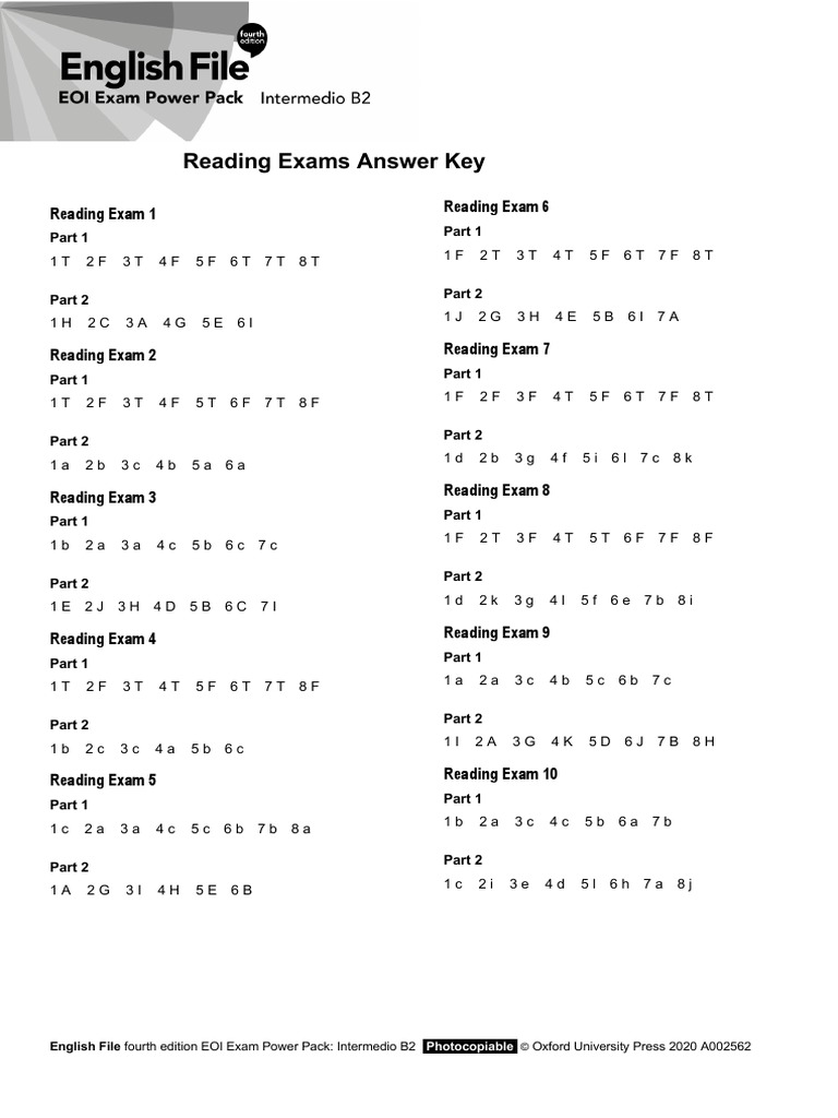 B2 Reading Answer Key | PDF