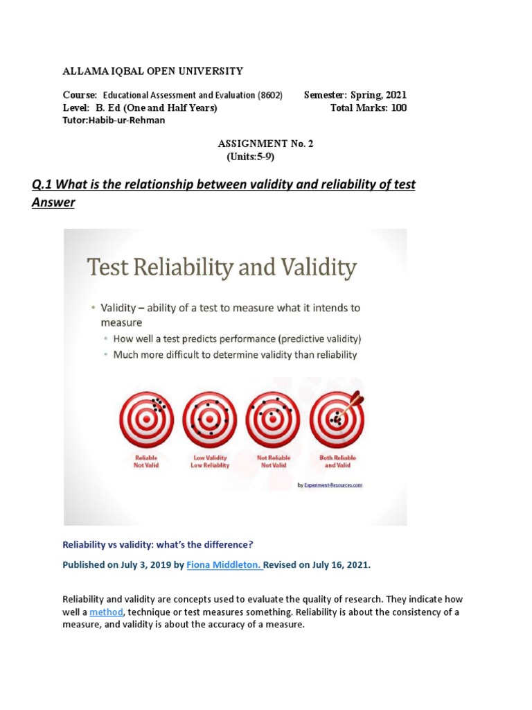 8602 Assignment No 2 | PDF | Mean | Validity (Statistics)