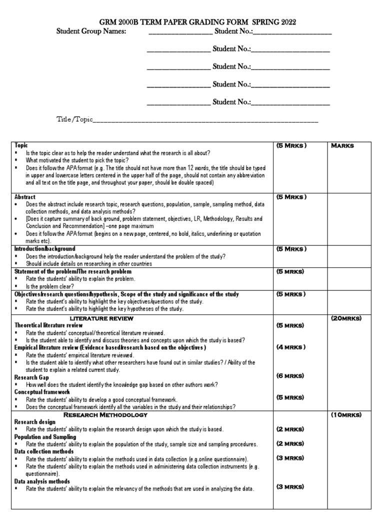 GRM 2000B Term Paper Grading | PDF | Data | Scientific Method