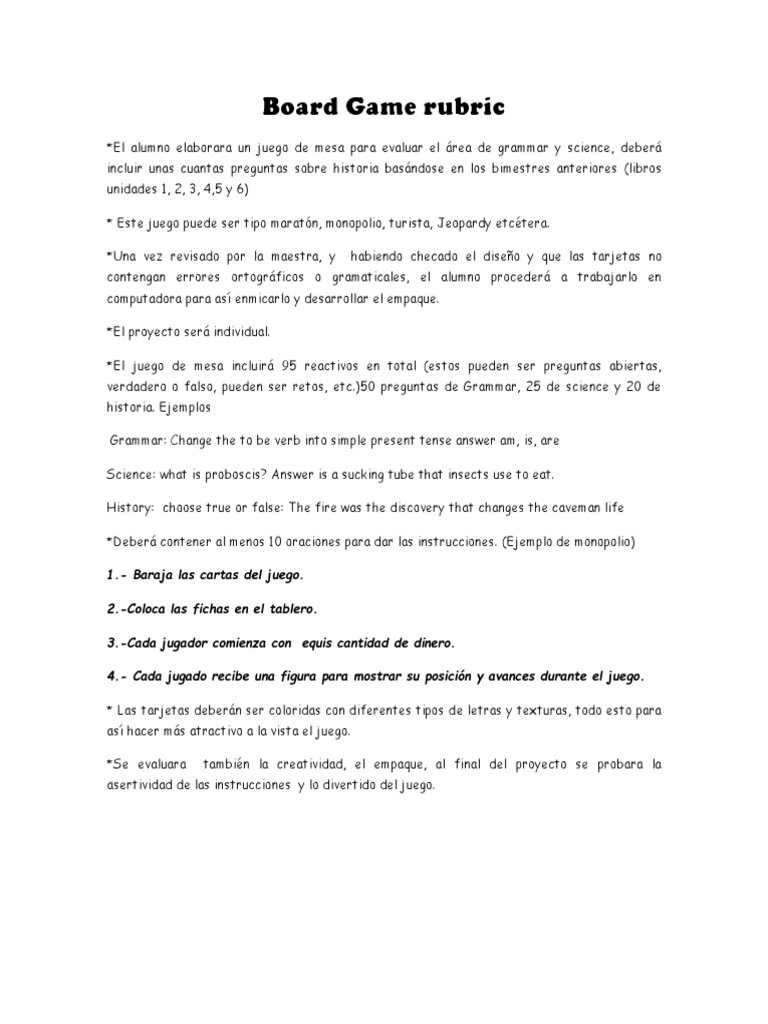Board Game Rubric | PDF