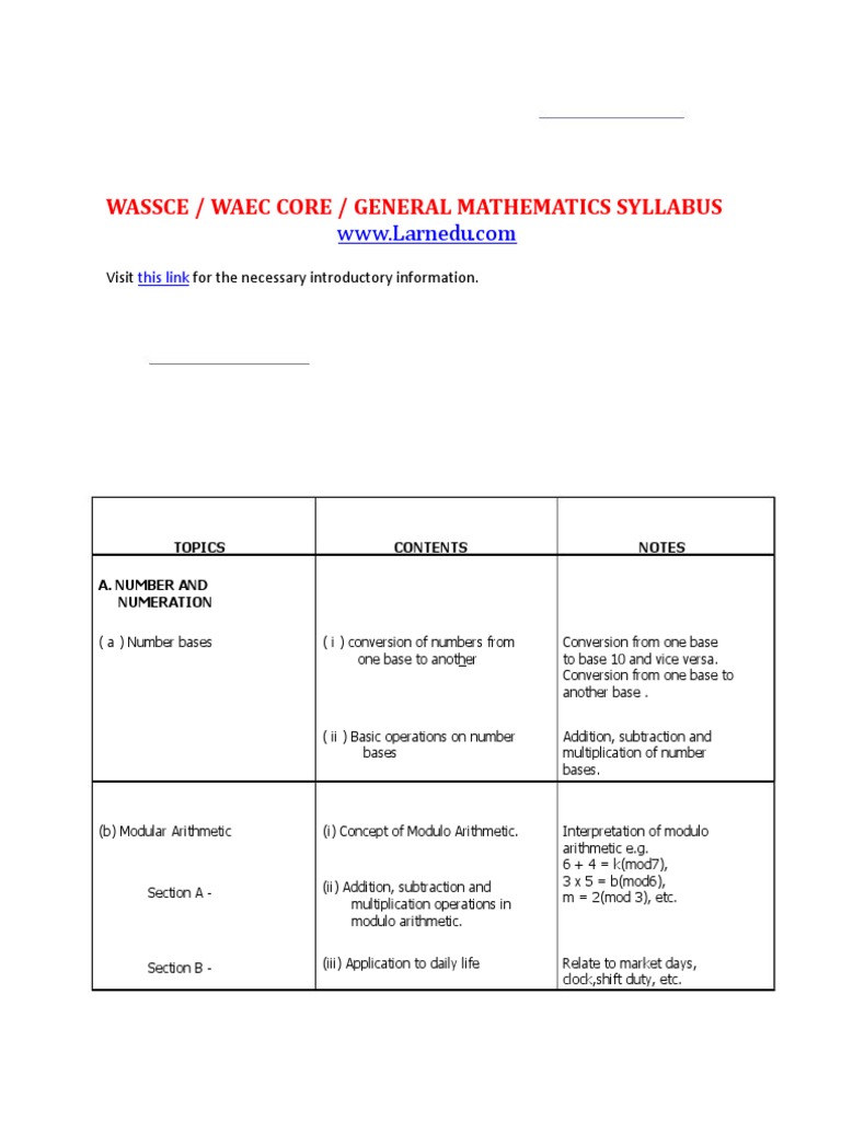 WAEC 2025 Mathematics Syllabus Overview | PDF | Circle | Triangle