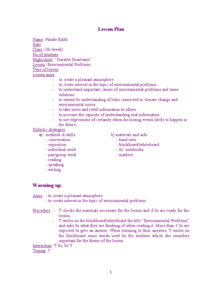Environmental Problems - Lesson Plan | PDF | Question | Lesson Plan