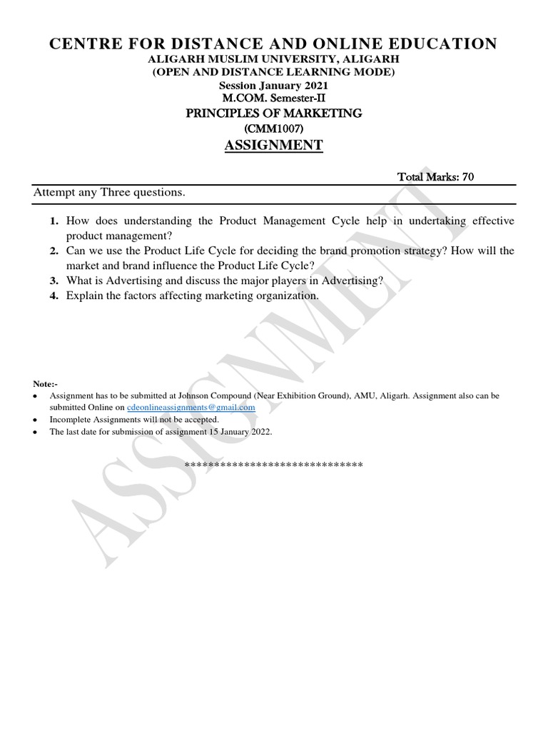 Centre For Distance and Online Education: Assignment | PDF | Distance ...