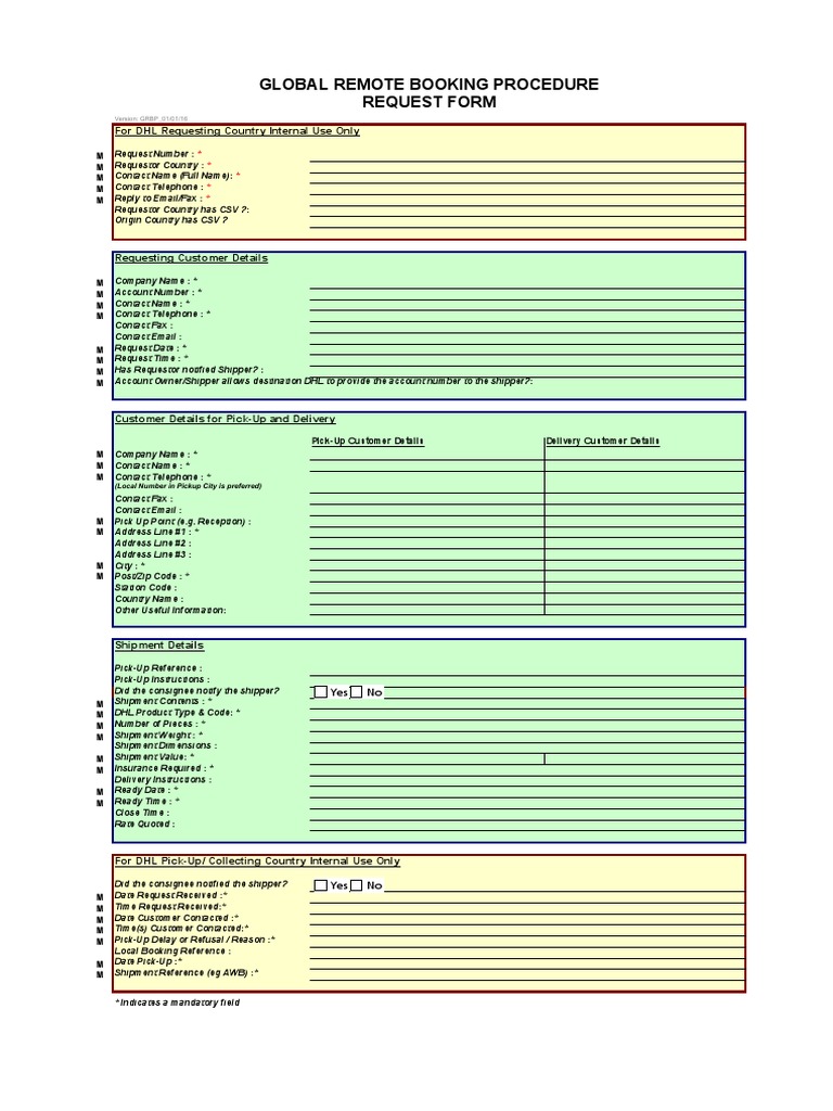 DHL Remote Booking Request Form | PDF