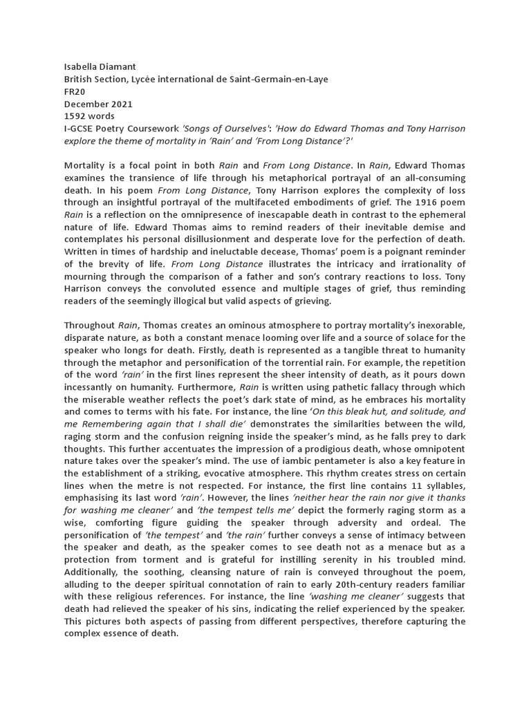 I-GCSE Poetry Coursework 'Songs of Ourselves': 'How Do Edward Thomas ...