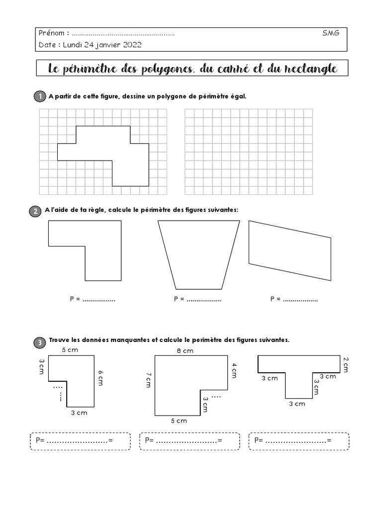 Périmètre des Polygones en CM1 | PDF | Géométrie | Mathématiques ...