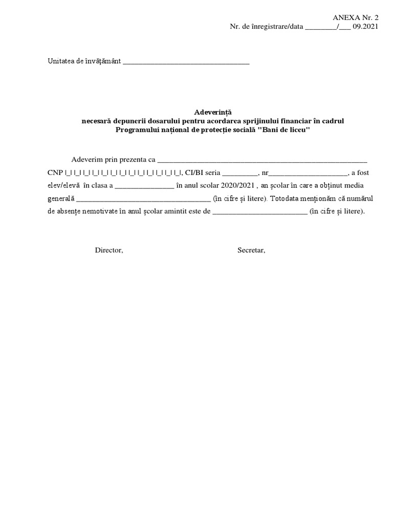 Model Adeverinta Medie Si NR Absente BL 2021 | PDF