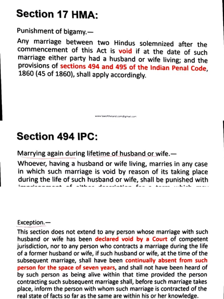 Section 17 HMA:: Void Sections 494 and 495 of The Indian Penal Code ...