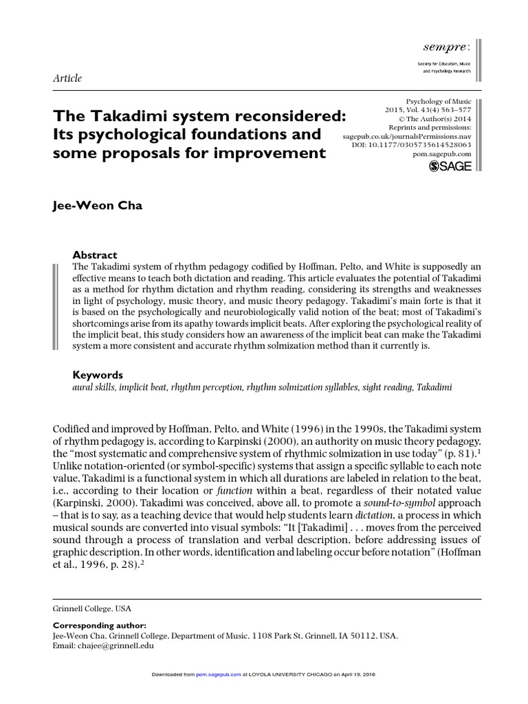 The Takadimi System Reconsidered: Its Psychological Foundations and ...