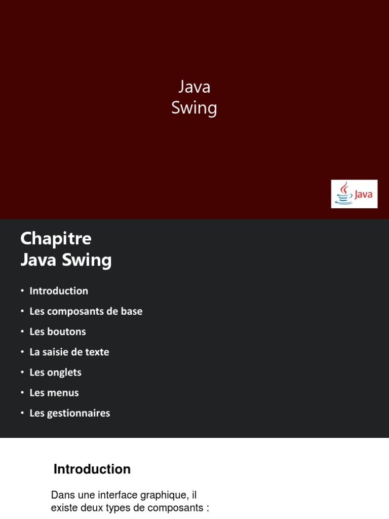 Swing Résumé 1 | PDF | Java (Langage de programmation) | Interface graphique
