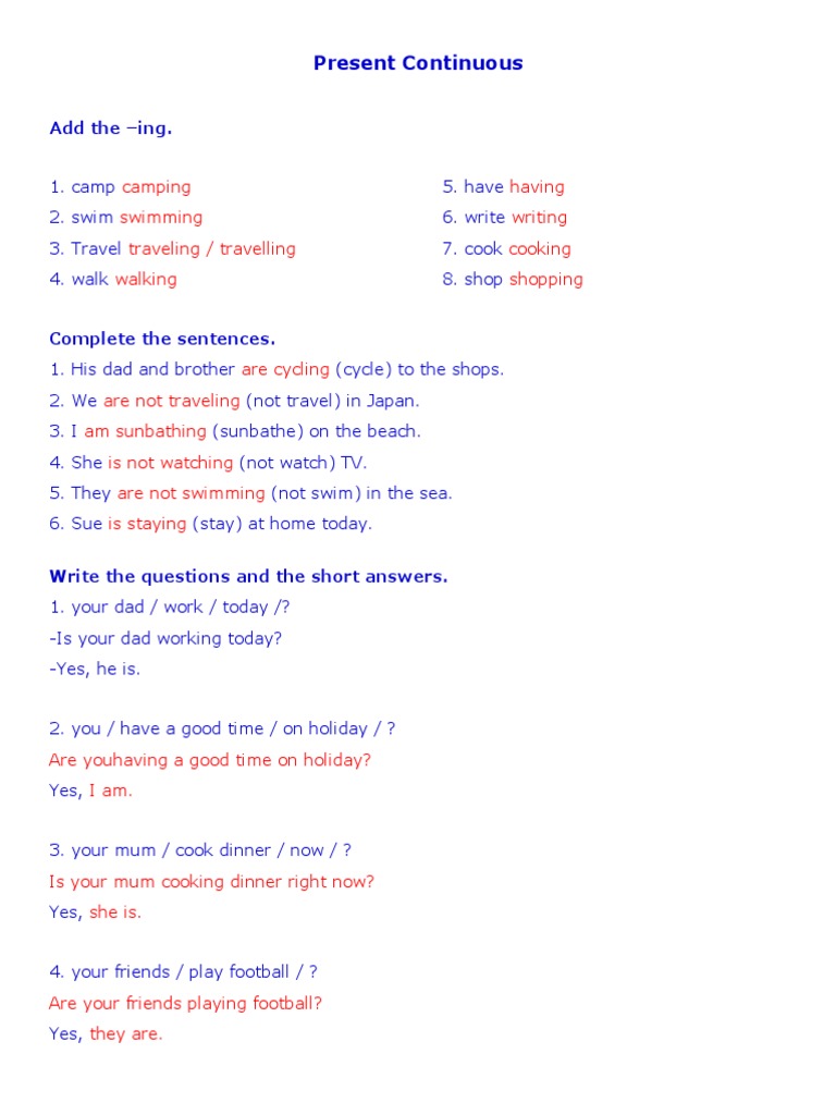 KEY 10 Present Continuous Exercises | PDF