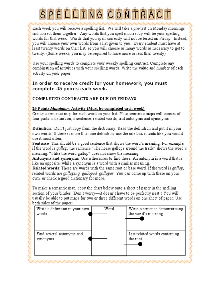 Weekly Spelling Contract | PDF | Word | Books