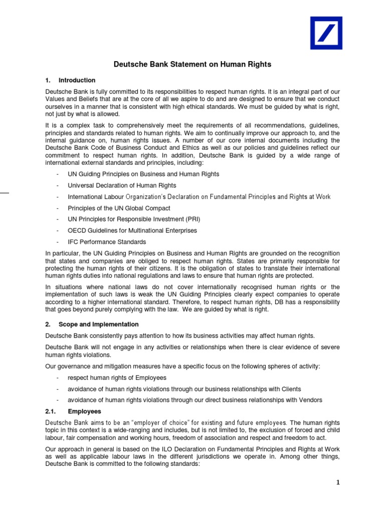 Deutsche Bank Statement On Human Rights | Download Free PDF ...