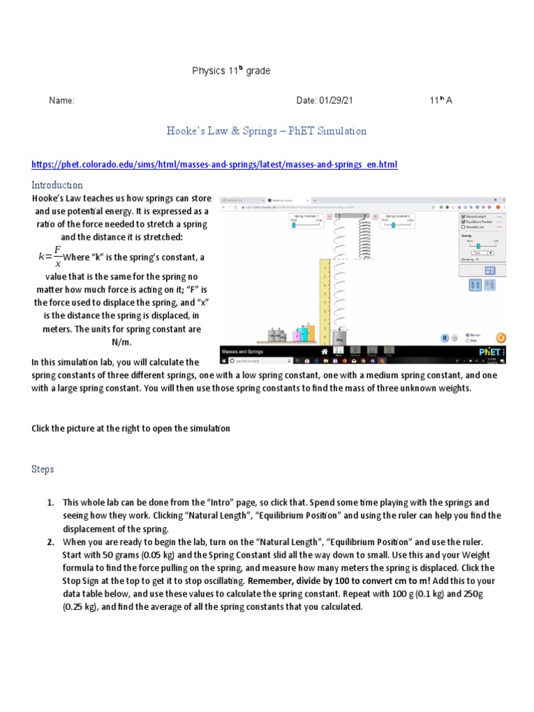 Hookes Law Lab | PDF | Weight | Force