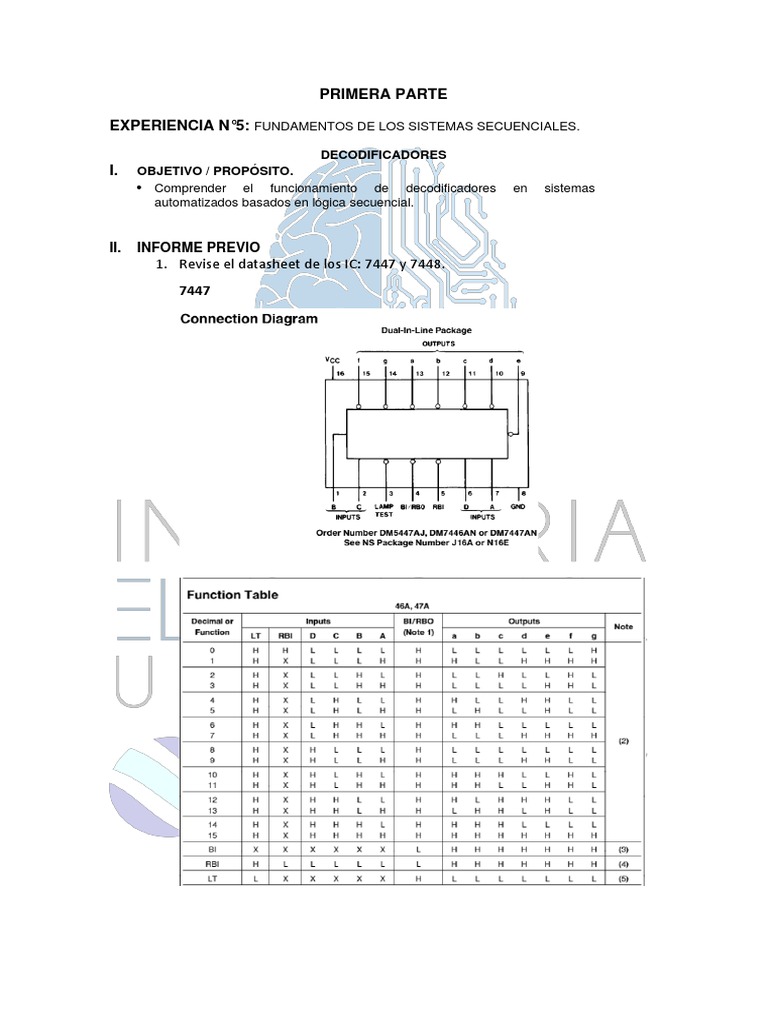 Primera Parte Experiencia N°5:: 1. Revise El Datasheet de Los IC: 7447 y 7448 | PDF