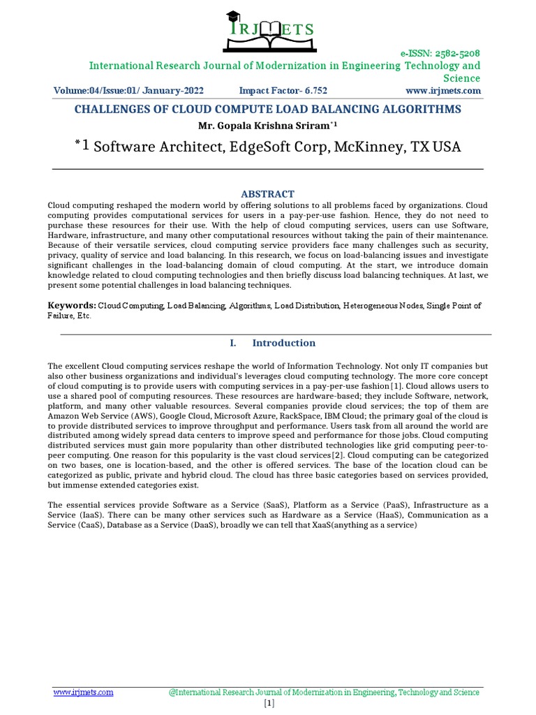 Challenges of Cloud Compute Load-Balancing Algorithms | PDF | Cloud ...