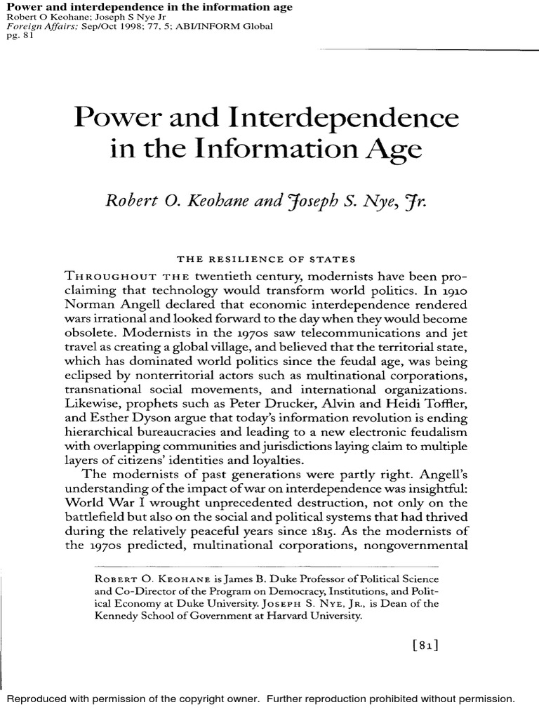 Keohane & Nye Power and Intedependence Information Age | PDF | Law