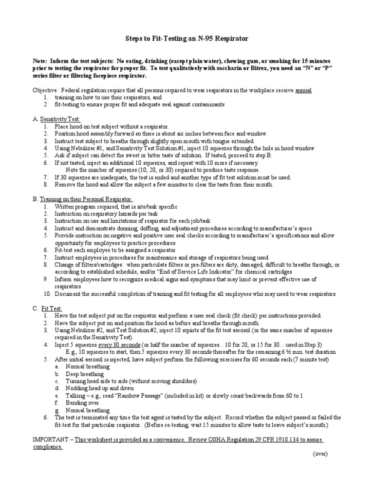 Fit-Test Steps For N-95 Respirators | PDF | Safety | Occupational ...