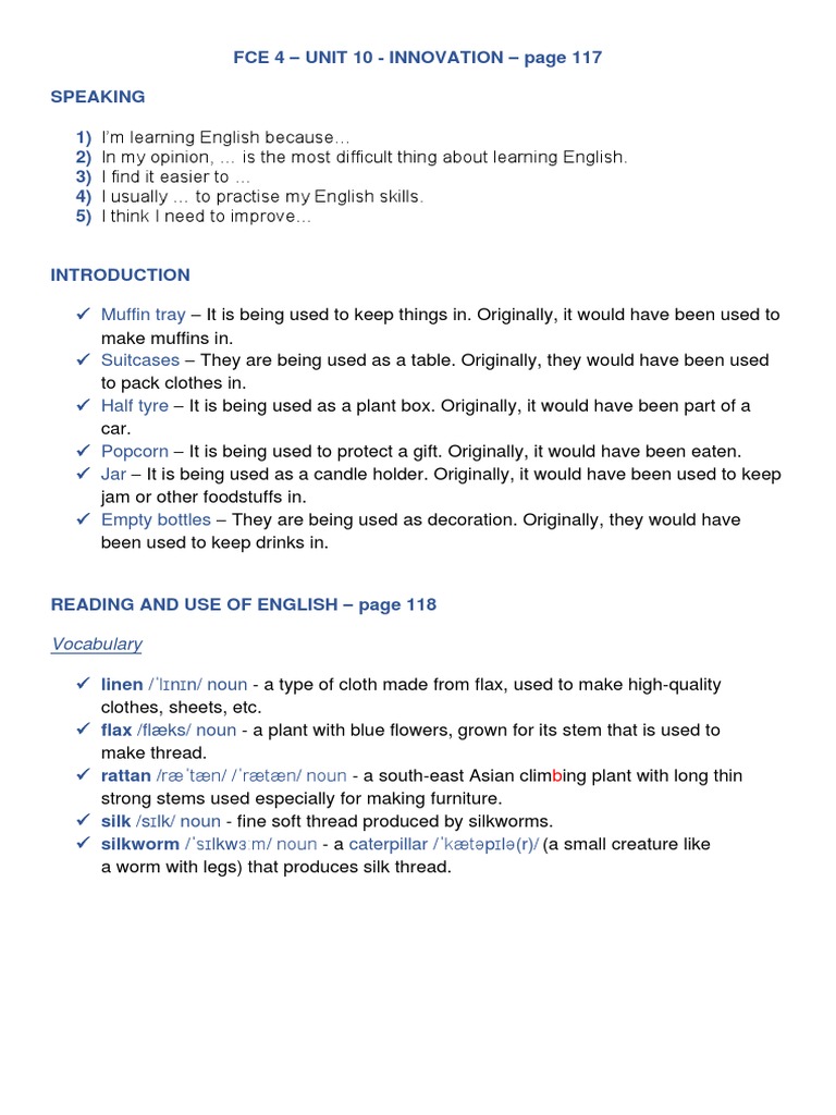 Fce 4 - Lesson Notes | PDF